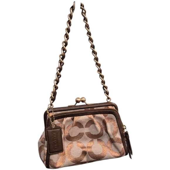 Coach | Bags | Vintage Coach Small Tan Canvas Gold Metallic C | Poshmark